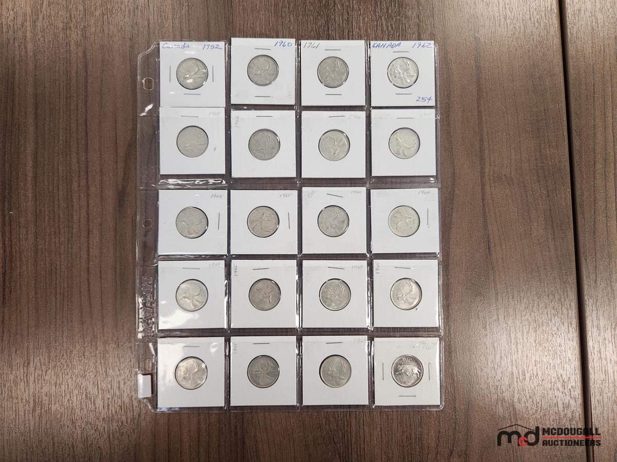 Between 1952 & 1967 Canada Collection of (20) Silver 25 Cent Coins