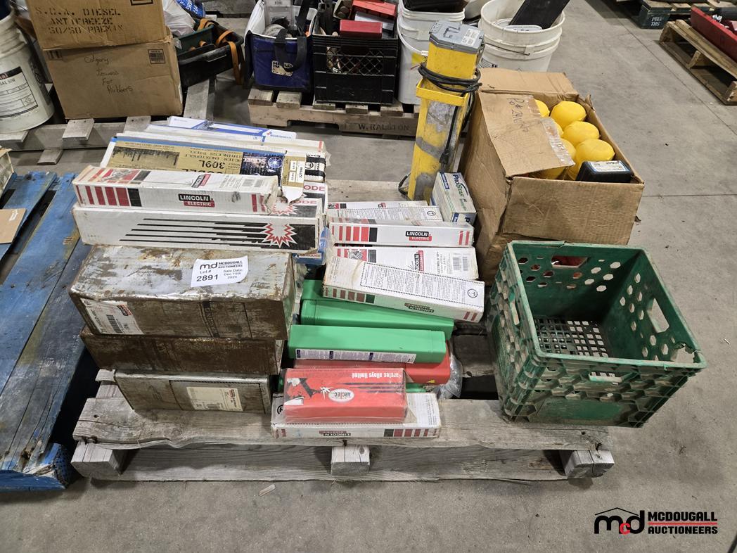 Pallet of Assorted Welding Rods and Rod Oven