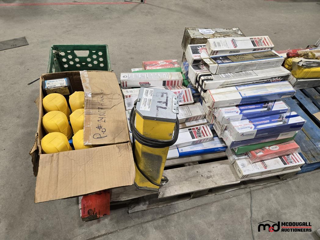 Pallet of Assorted Welding Rods and Rod Oven