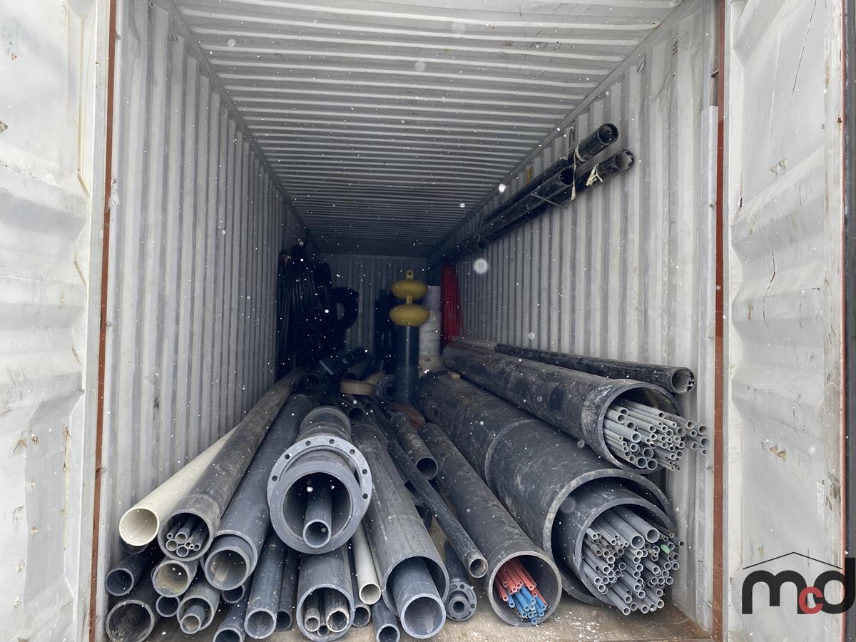Contents of 40' Sea Can Shipping Container Including Piping and More