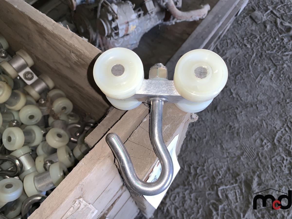 Wood Crate of Rolling Hooks