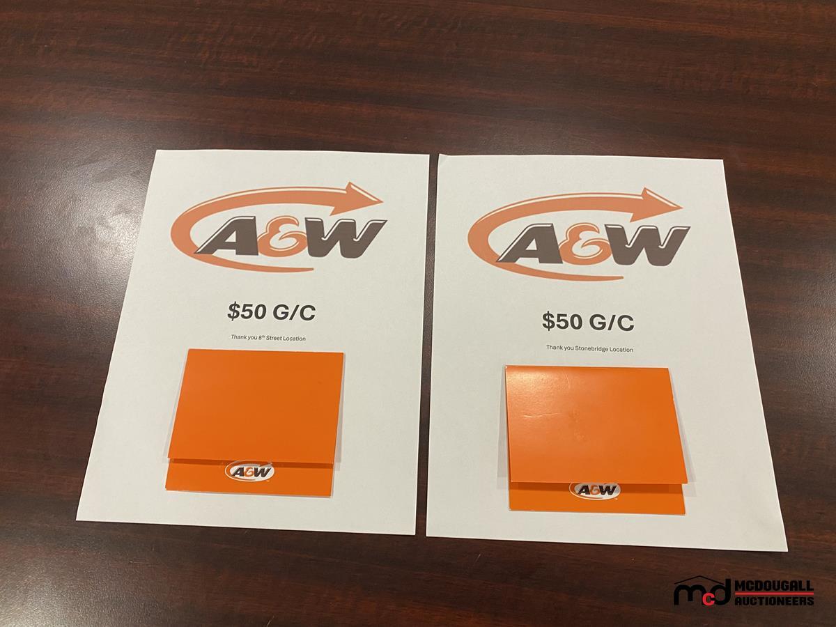 A & W Gift Cards Value $100