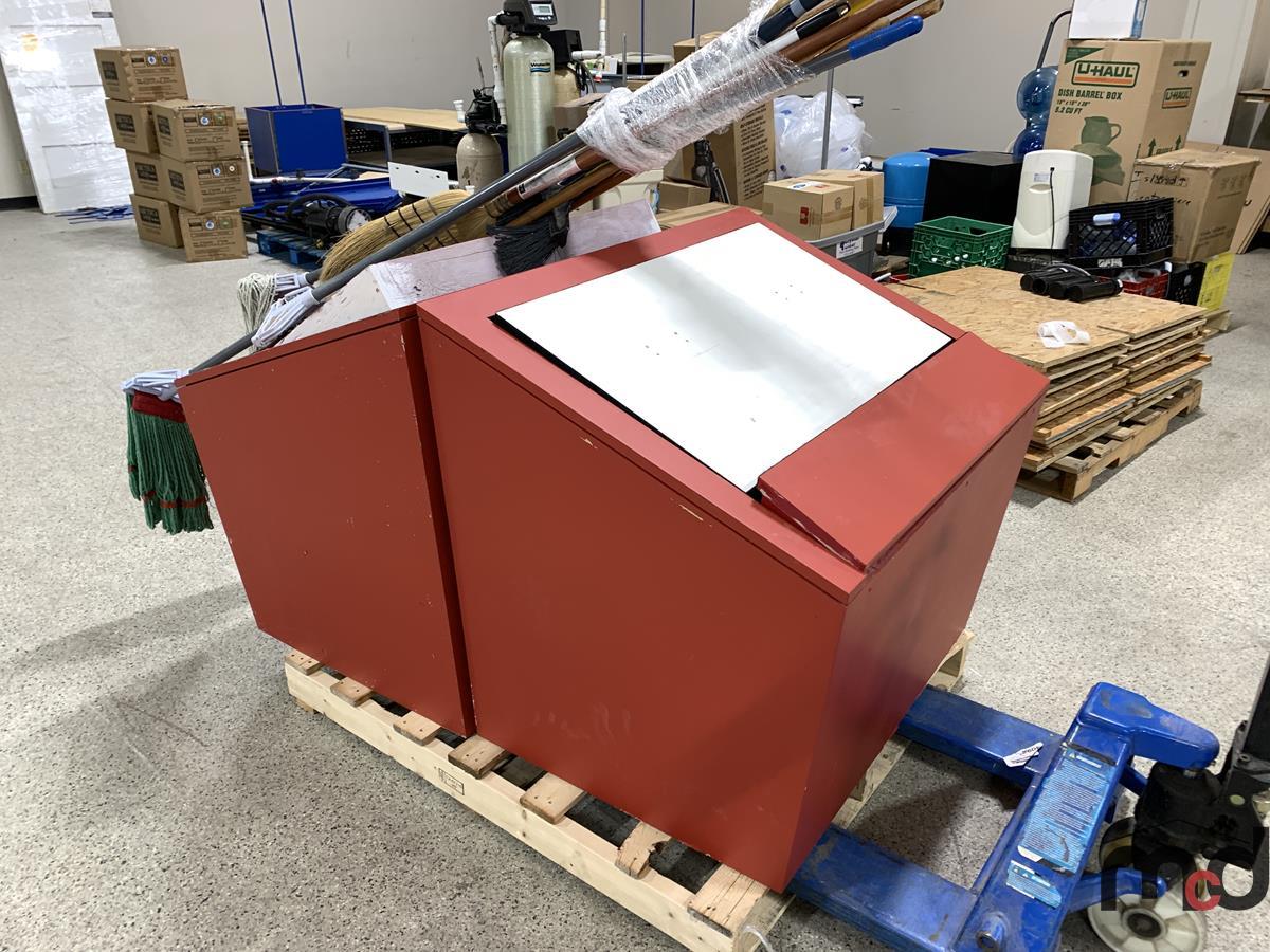 (2) Display Cases, Mops & Brooms