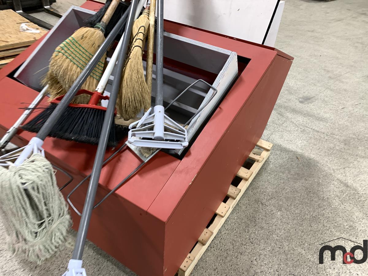 (2) Display Cases, Mops & Brooms