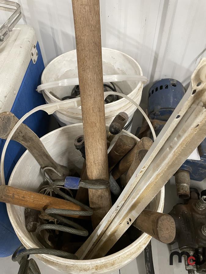 Bucket of Hammers, Bucket w/ Routing Tool, Nails & Screws
