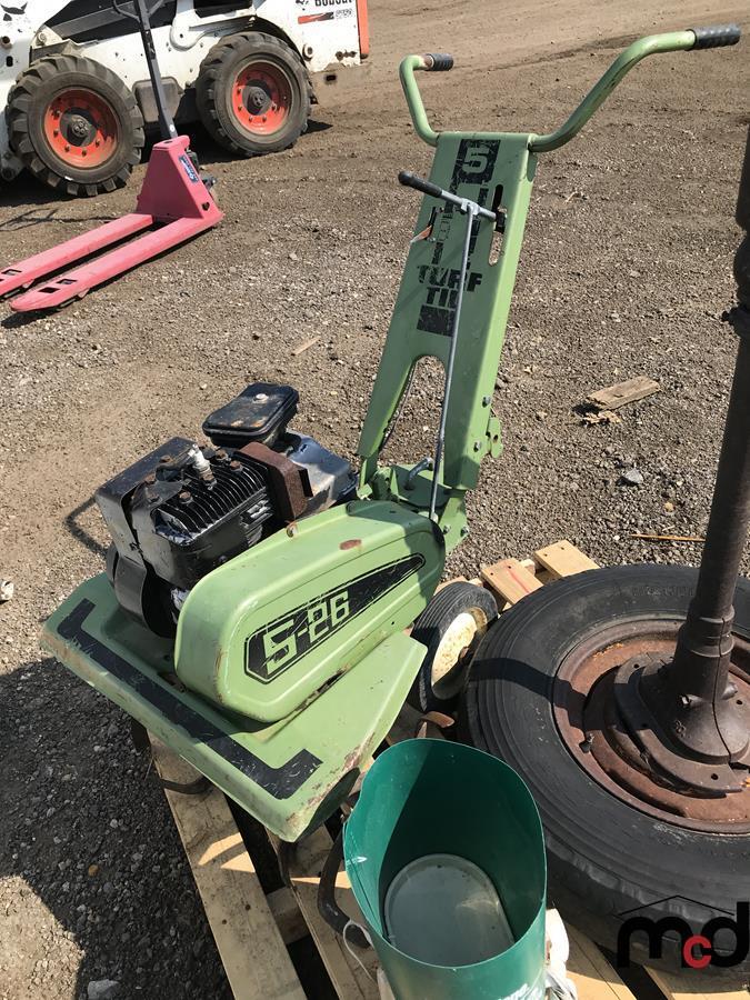 Pallet w/ Hand Pump, Turf-Til Rototiller & Fertilizer Spreader