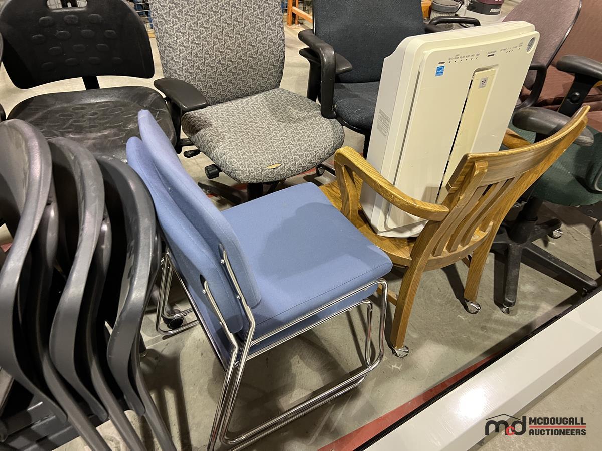 Projector Screen, Water Dispenser, Shelf & Office Chairs