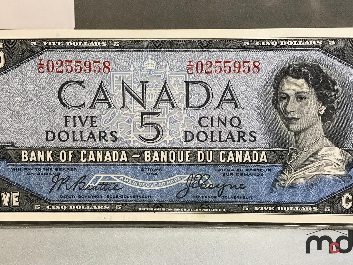 1954 Bank of Canada Crisp Uncirculated $5 "Devils Face" Beattie/Coyne ...