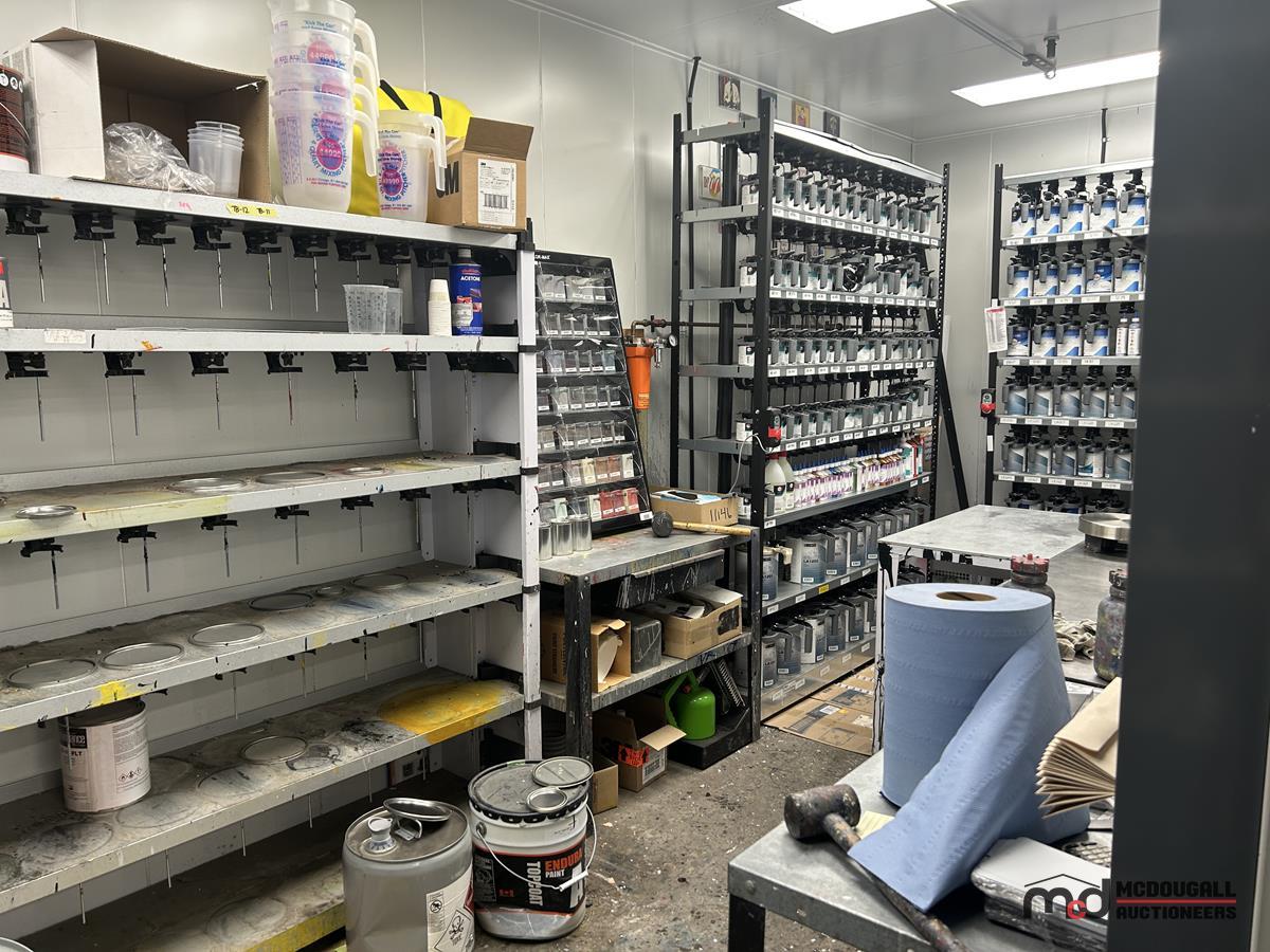 Contents of Paint Mixing Room Including Racks, Scales and More