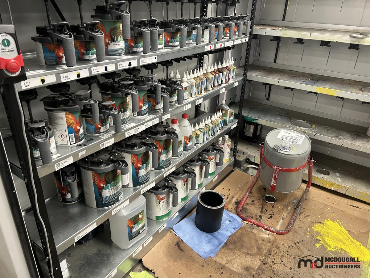 Contents of Paint Mixing Room Including Racks, Scales and More