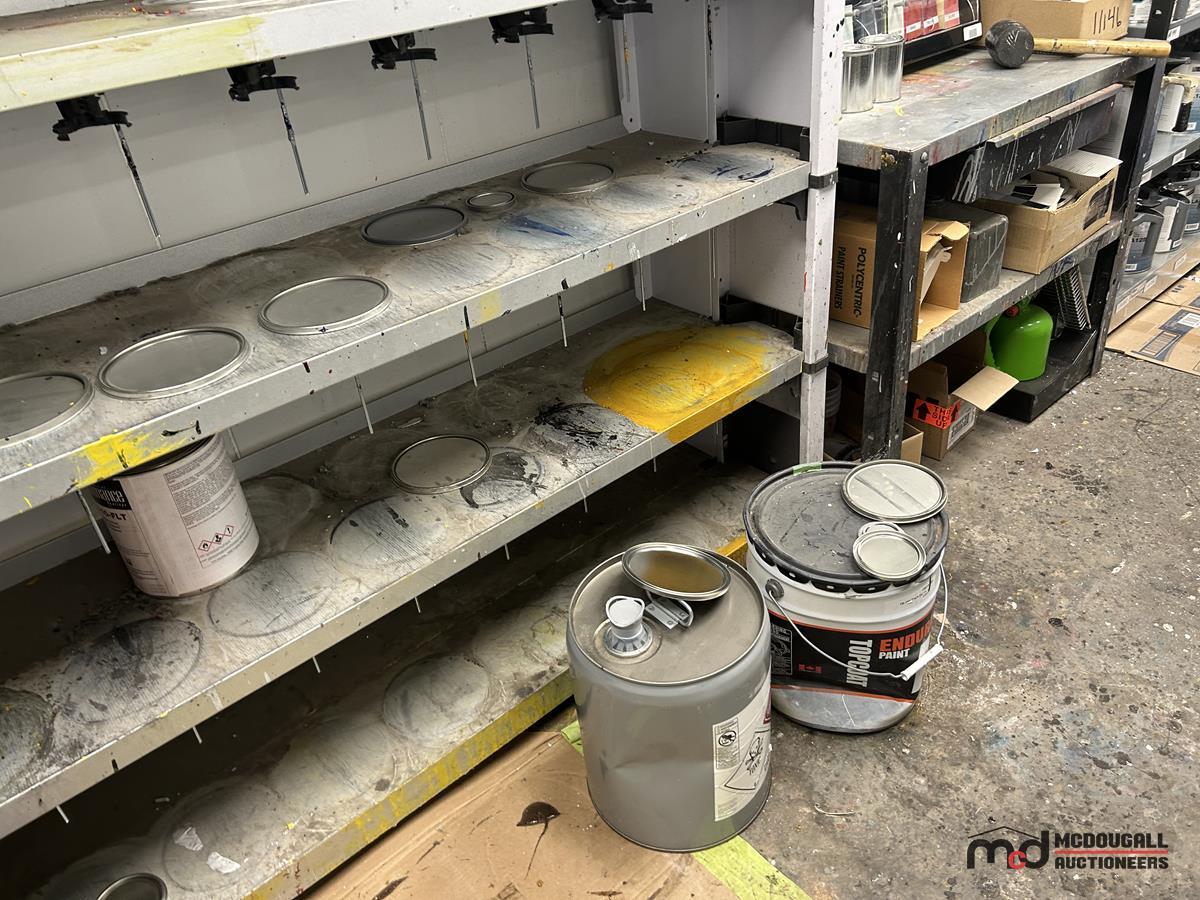 Contents of Paint Mixing Room Including Racks, Scales and More