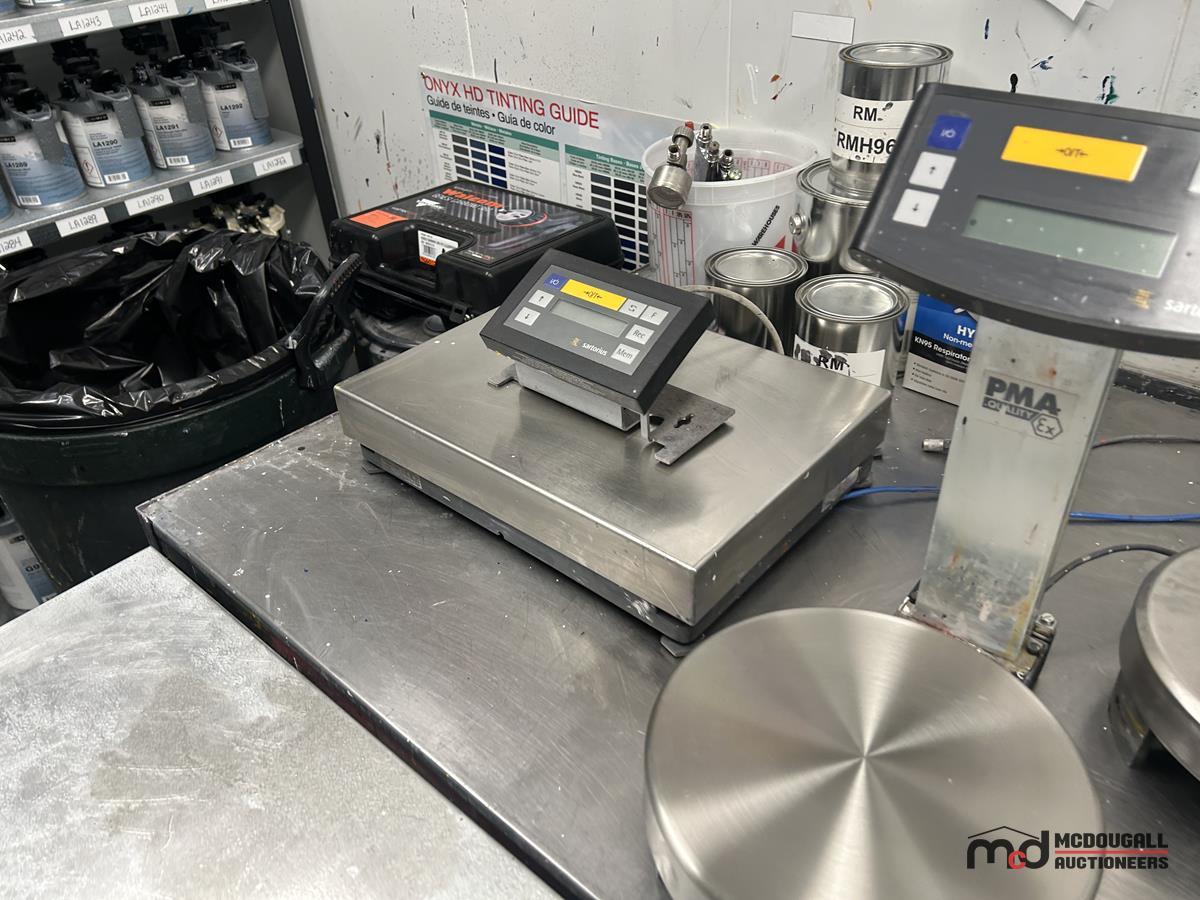 Contents of Paint Mixing Room Including Racks, Scales and More