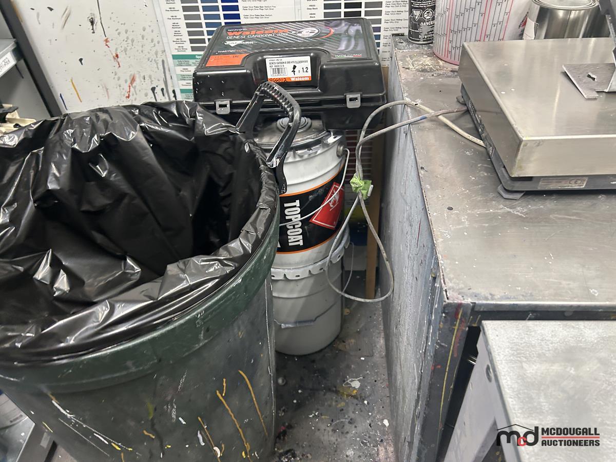 Contents of Paint Mixing Room Including Racks, Scales and More