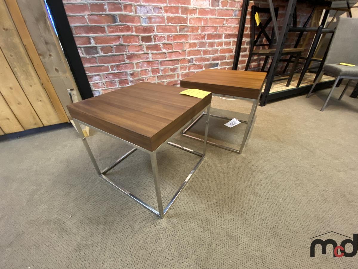 Mobital Walnut Wood Vanier Top w/ Metal Base End Tables