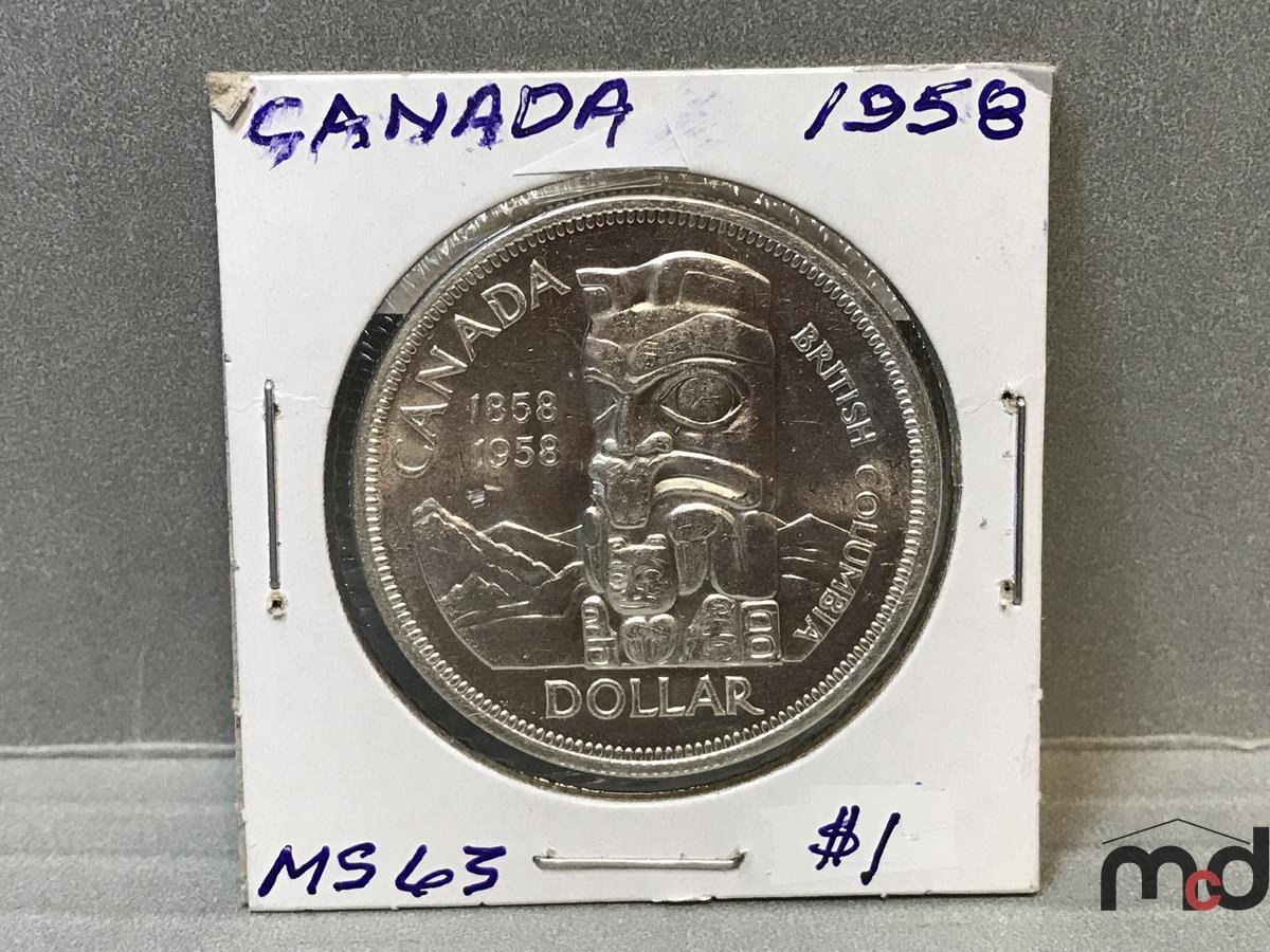 1958 Canada Uncirculated Silver $1 Coin