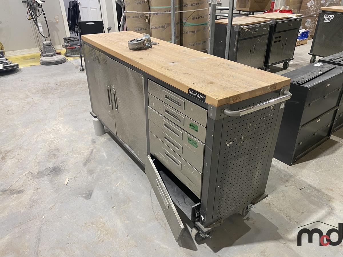 Mastercraft Metal Work Bench on Wheels w/ Wood Top