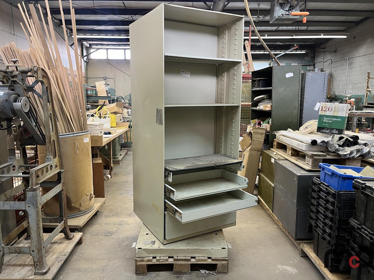 2-Sided Rotating Metal Shelving Unit (Contents and Red Cage Not Included)