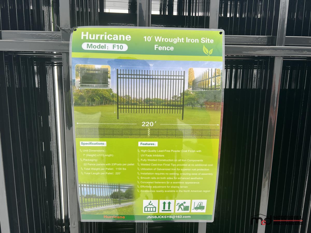 (22) Panels of Hurricane F10 Iron Fencing (10'L x 7'H)