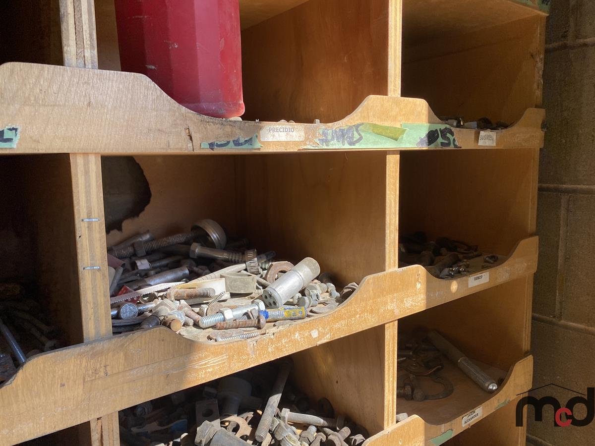 6' Wood 40-Hole Bolt Bin w/ Contents