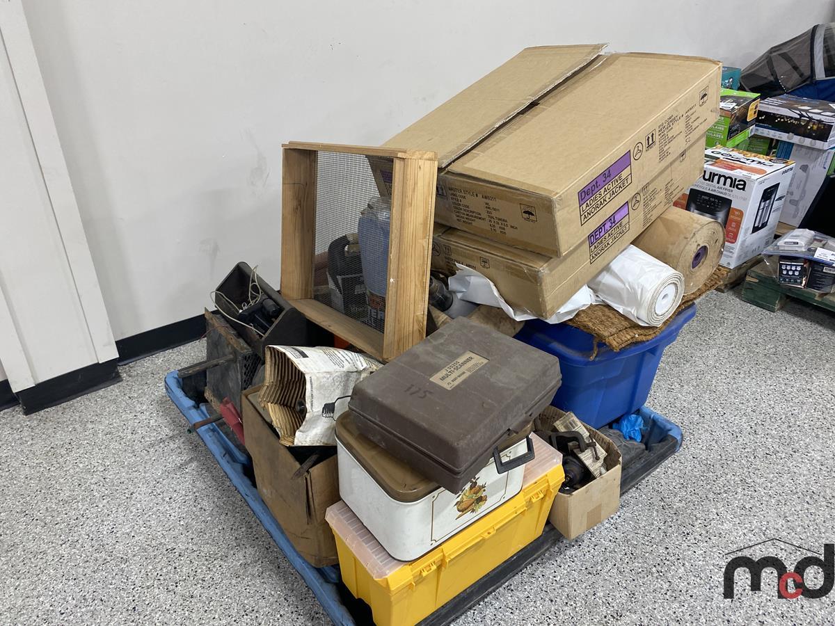 Pallet Of Unused Jackets, Rolls of Paper, Parts and More