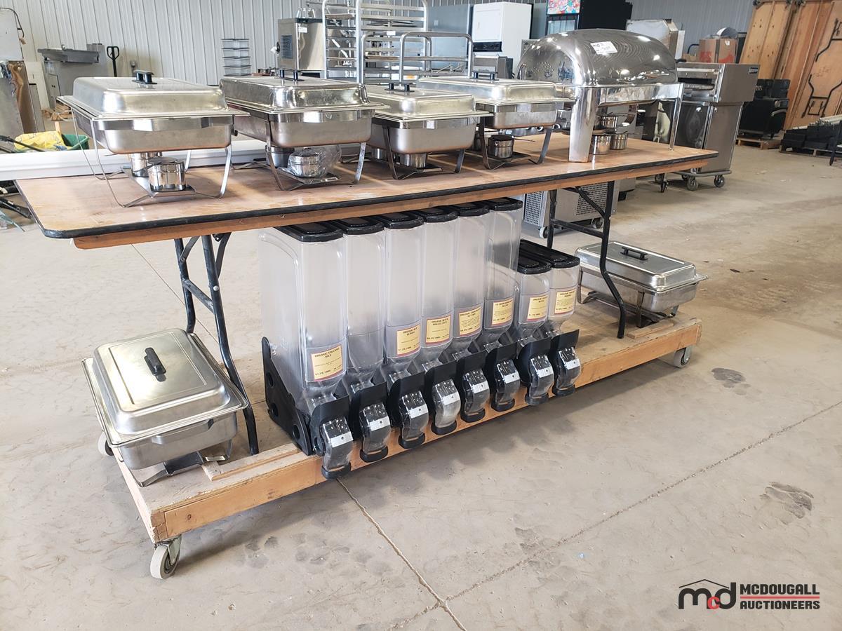 Table w/ Bulk Food Dispensers, Stainless Food Holder and Inserts