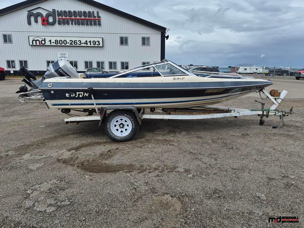 1987 Edson SportFire GT Boat w/ Evinrude VRO Motor & 1975 S/A Boat Trailer