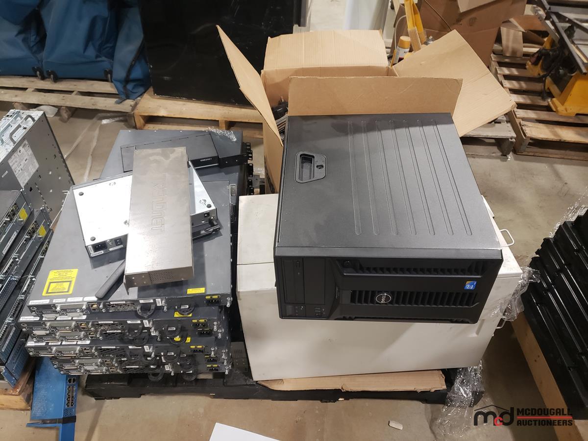 Pallet w/ Dell Computer, Box of Misc. Electronics & Cisco Power Supply