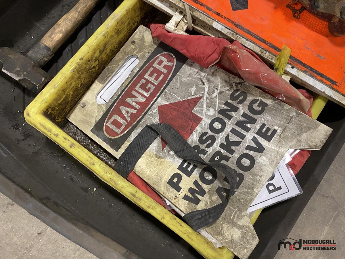 Pallet of Spill Trays, Signs, Hitch & More