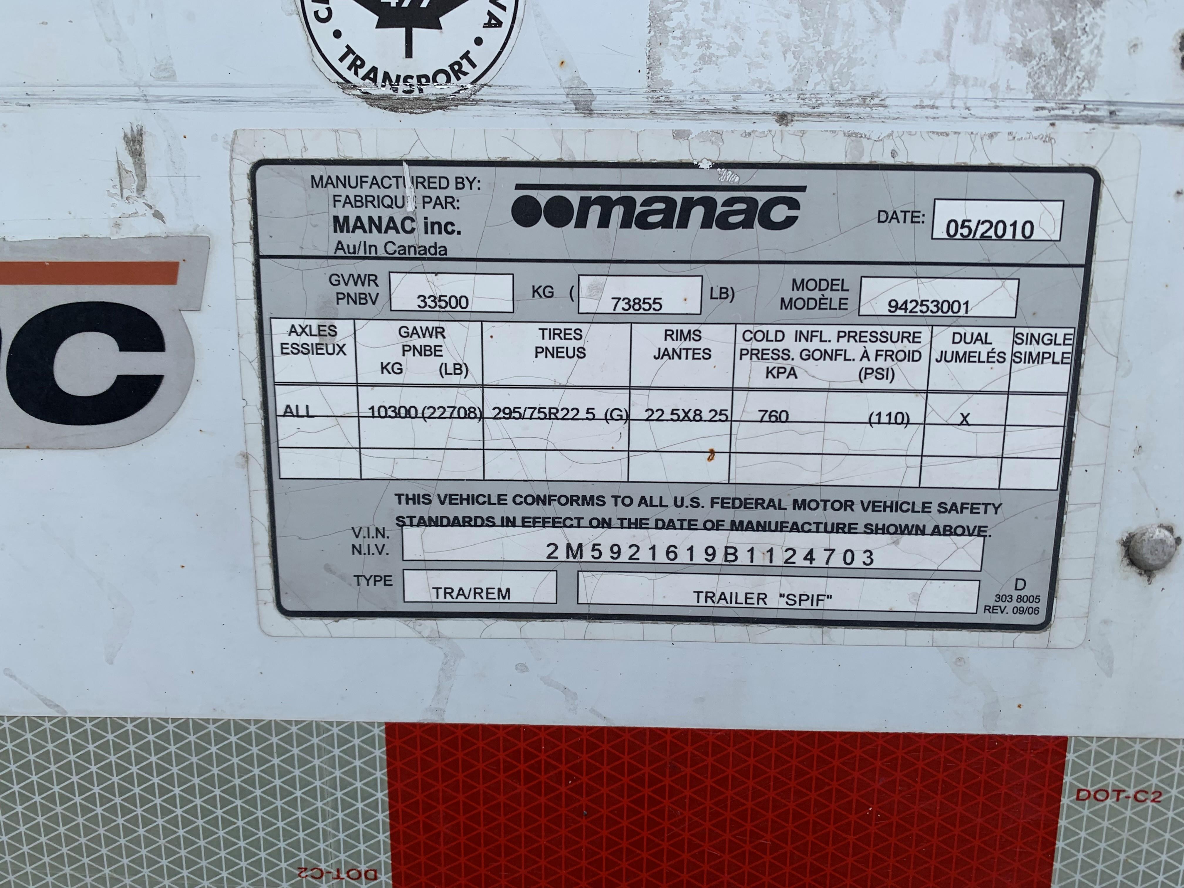 2011 Manac 53' T/A Van Trailer