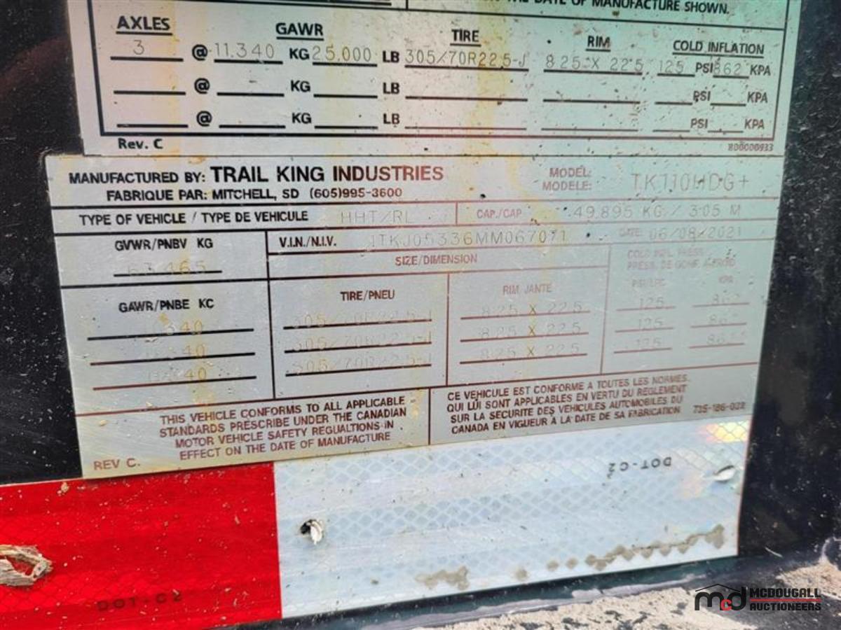 2021 Trail King 53' TK110HDG Tri/A Semi Remorque Fardier