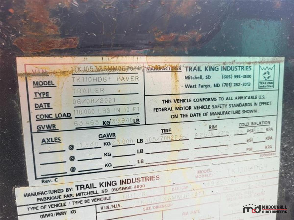 2021 Trail King 53' TK110HDG Tri/A Semi Remorque Fardier