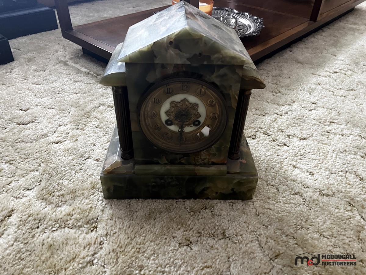 1885 French Green Marble Mantle Clock