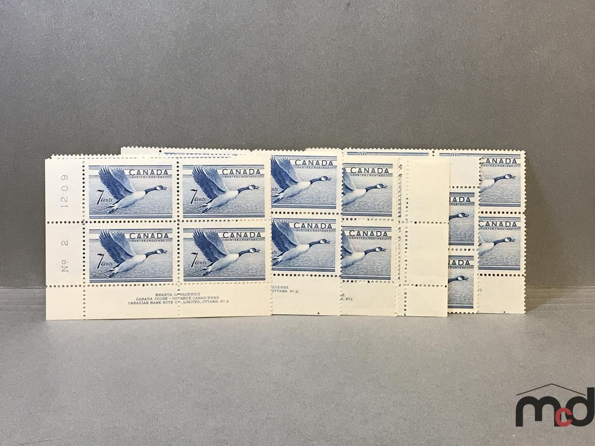 1952 Canada Post Mint Never Hinged (9) Various 7 Cent Plate Blocks ...