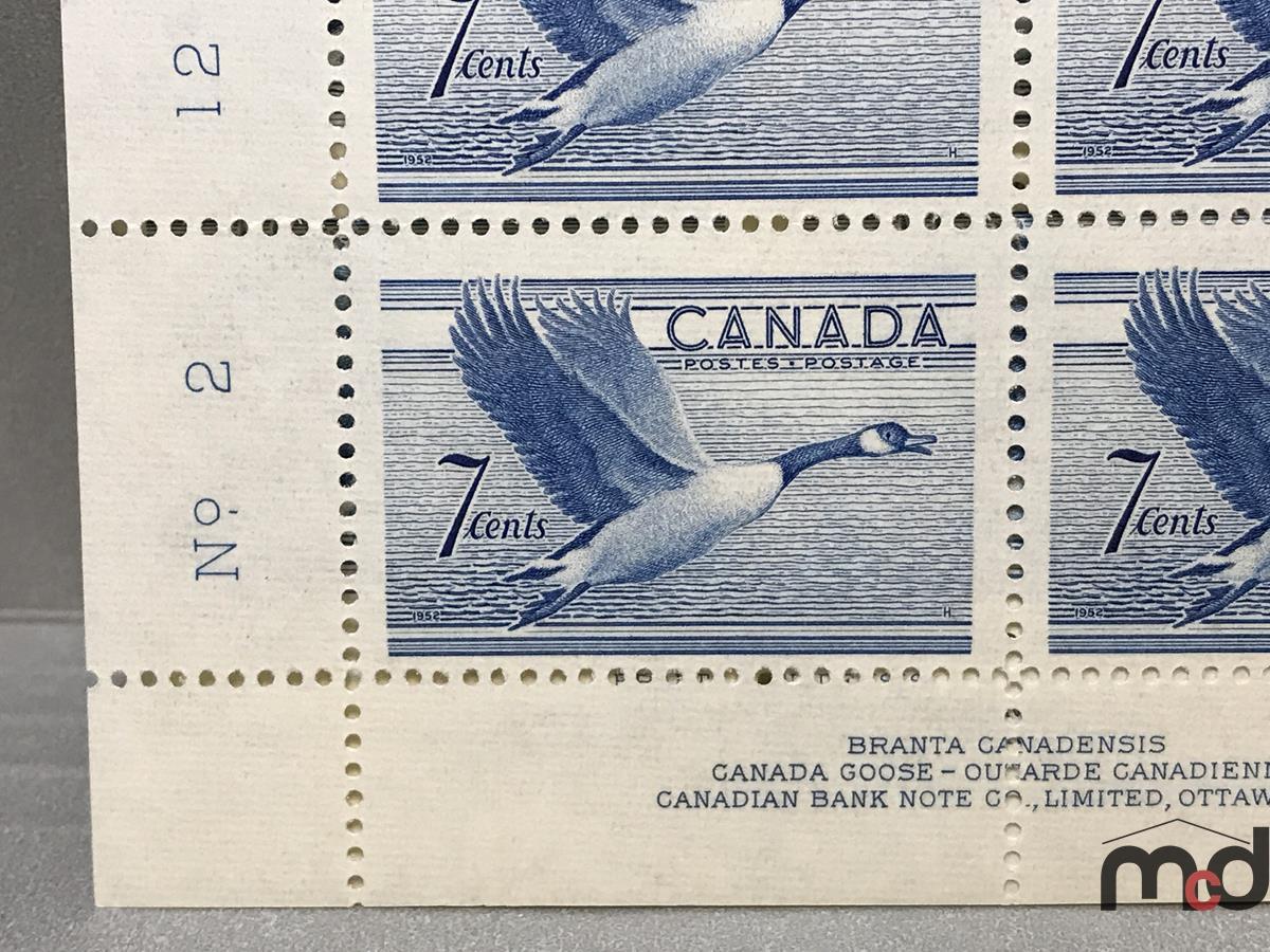 1952 Canada Post Mint Never Hinged (9) Various 7 Cent Plate Blocks ...