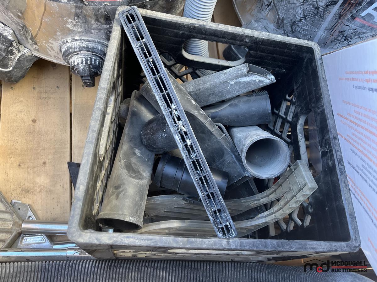 Crate w/ (2) Chop Vacuums, Ridgid Vacuum Cleaning Kits and Misc.