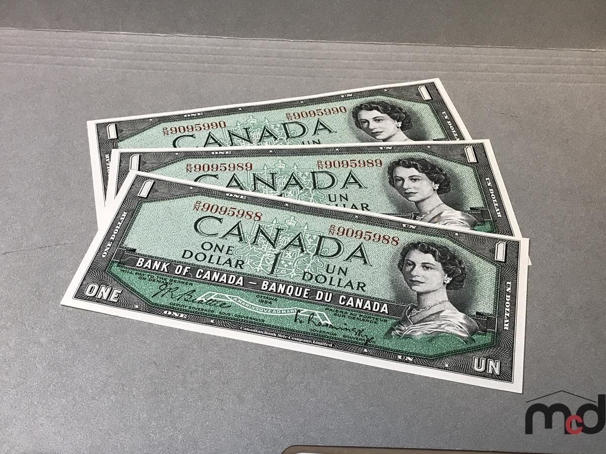 1954 Bank of Canada (3) Crisp Uncirculated $1 Beattie/Rasminsky ...