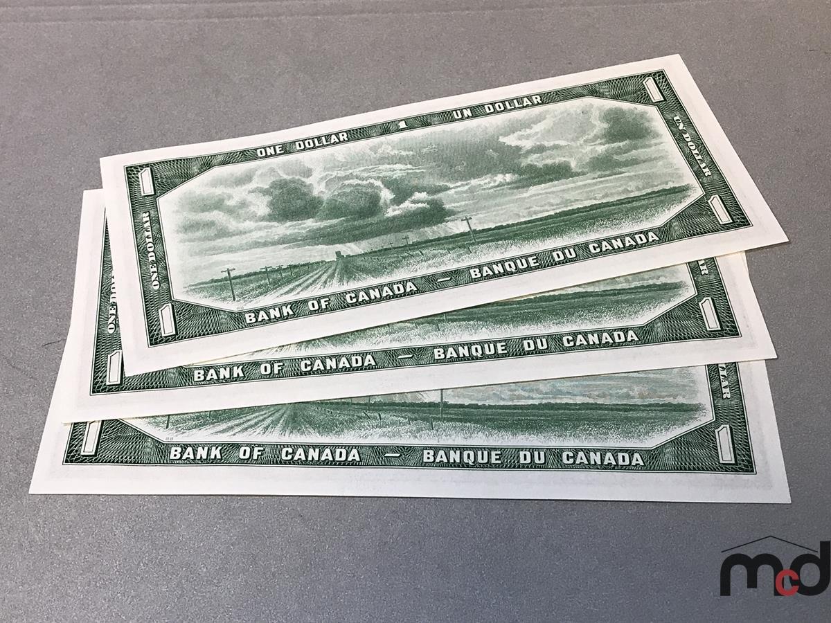1954 Bank of Canada (3) Crisp Uncirculated $1 Beattie/Rasminsky ...