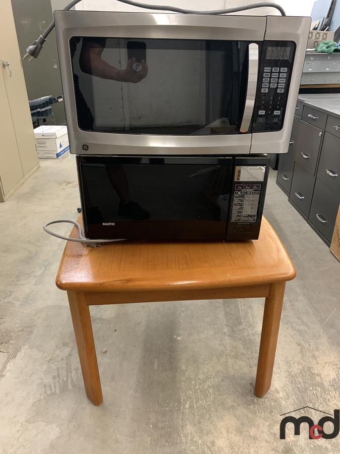 (2) Microwaves & Wooden Table