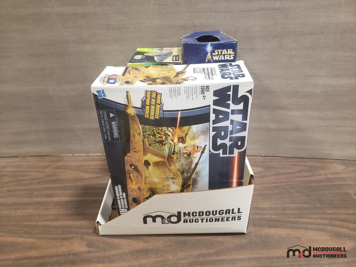 Box w/ Star Wars AAT, Comm Tech, Electronic Jango & Misc. Items