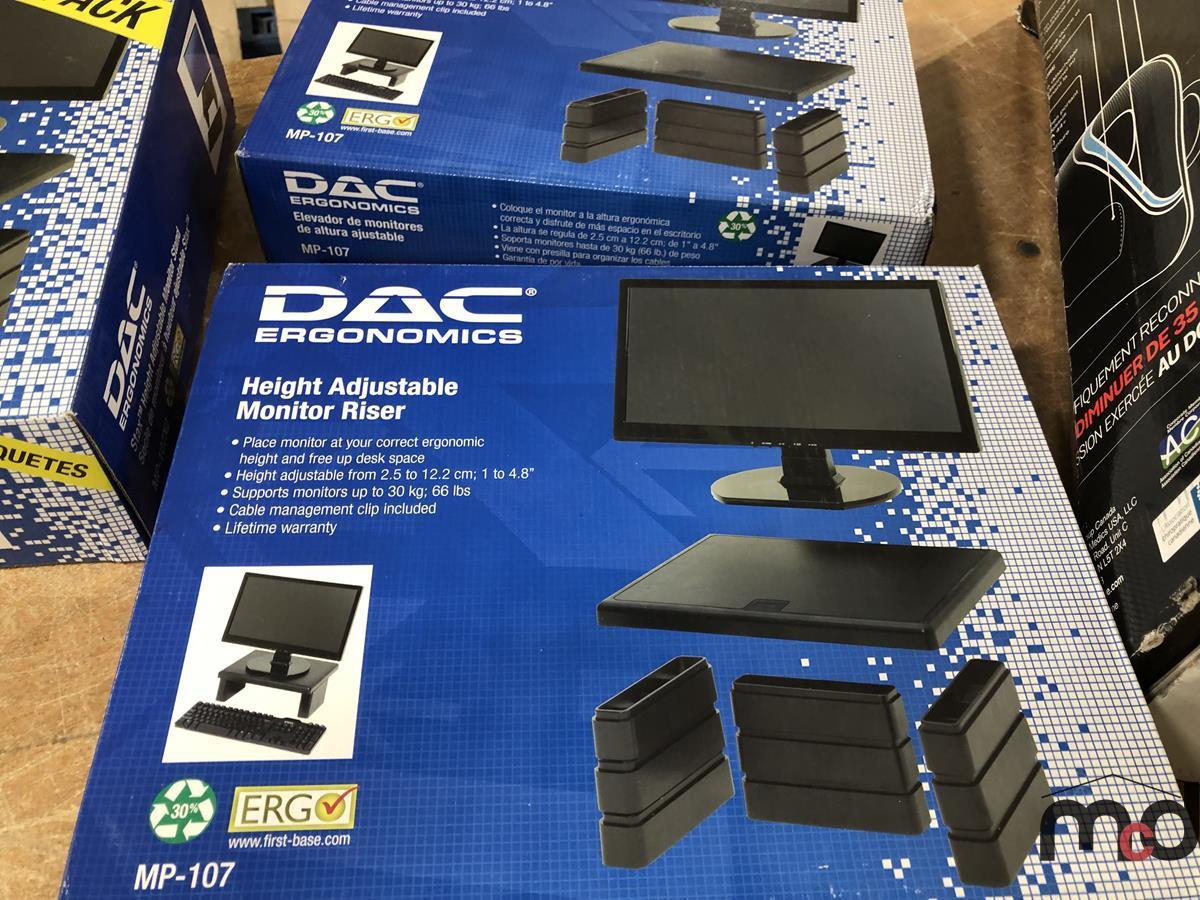 (4) DAC Height Adjustable Monitor Risers & ObusForme Backrest Support