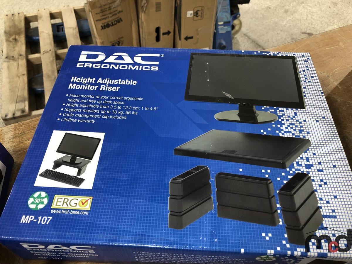 (4) DAC Height Adjustable Monitor Risers & ObusForme Backrest Support
