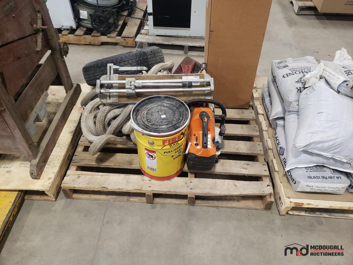 Pallet w/ Tire (ST17.5 / 80R13), Manual Hand Tile Cutter, Thick Rope ...
