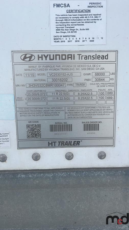 2021 Hyundai Translead 53' T/A Van Semi Trailer