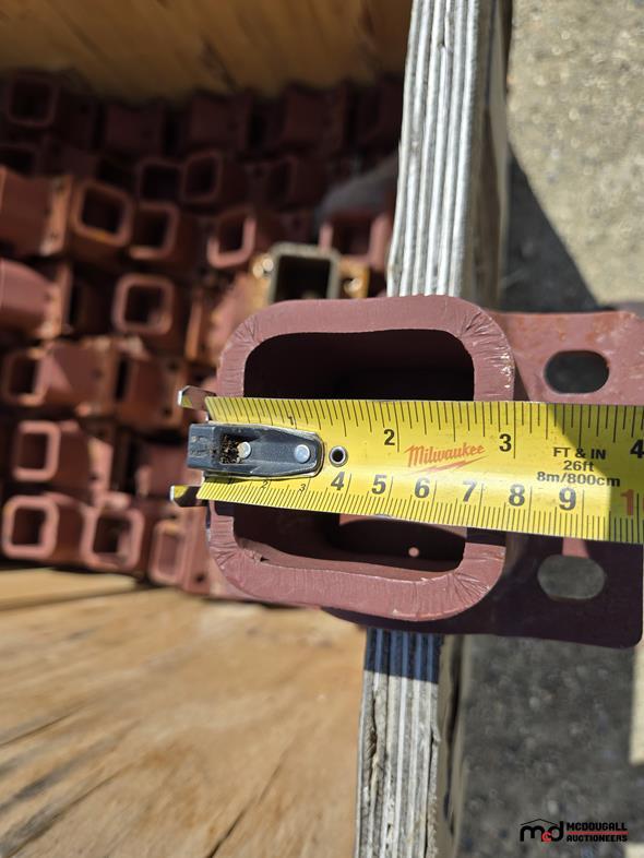 Pallet of Uline Plastic Crowd Control Barriers and Steel Pipe Mounts