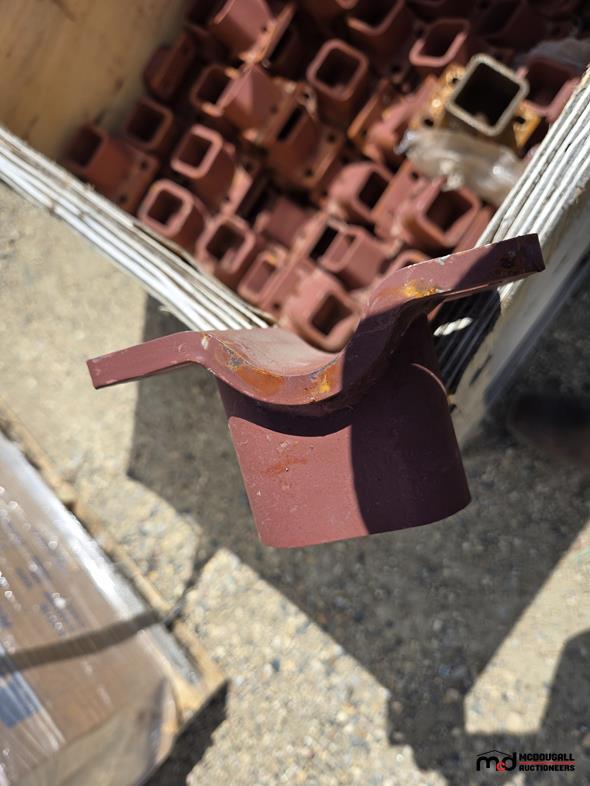Pallet of Uline Plastic Crowd Control Barriers and Steel Pipe Mounts