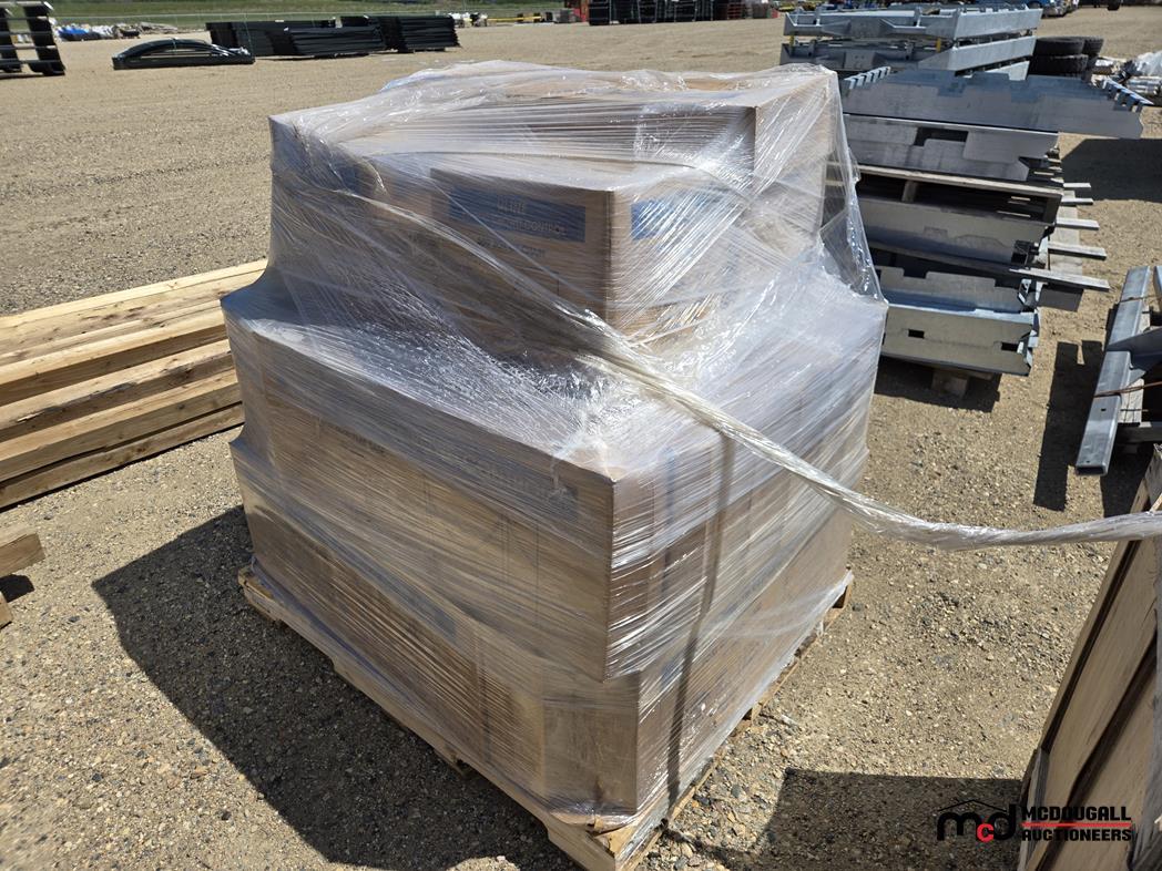 Pallet of Uline Plastic Crowd Control Barriers and Steel Pipe Mounts