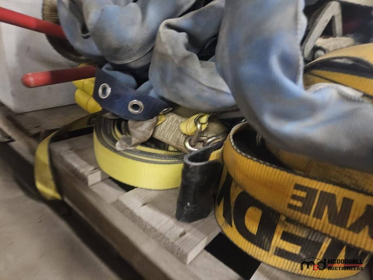 Pallet of Assorted Tow Straps, Ratchet Straps, Cervi's and Misc.