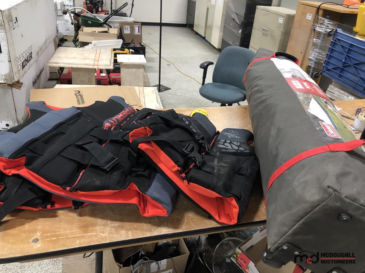 Coleman Portable Shelter, (2) Adult XL Life Jackets and (1) Adult Small ...