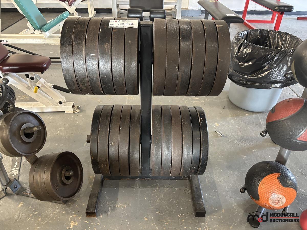 Weight Plate Rack and Assorted Weights