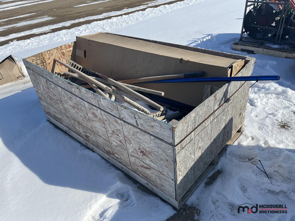 Crate of Misc. Racks, Other Tools, (1) Sledge Hammer, (1) Pickaxe & Misc.
